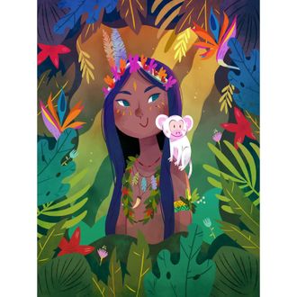 Wee Blue Coo LTD Jungle Girl Flowers Monkey Canvas Wall Art Print Urwald M&auml;dchen Blumen AFFE Wand