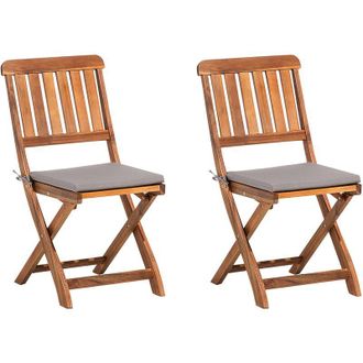 Beliani Beliani - Lot 2 Chaises de Jardin en Bois dAcacia Naturel et Durable avec Coussins Gris Assortis pour Terrasse Rustique et Traditionnelle