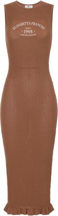 Elisabetta Franchi Femme, Robes, Brun, Taille: 42 FR Robe Midi D&eacute;tail Logo