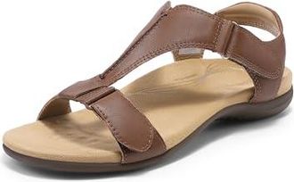 Dream Pairs Sandales Plates pour Femmes Confortables Sandale dété Pratiques et Elégantes,Size 38.5,Brun,DWUMFS2508