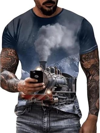 Keephen T-Shirt Graphique de Train &agrave; Vapeur pour Hommes/Femmes Locomotive Vintage Impression 3D Manches Courtes Top d&eacute;contract&eacute;