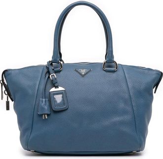 Prada Hobo Bags - Vitello Daino Double Handle Satchel - Gr. unisize - in Blau - f&uuml;r Damen