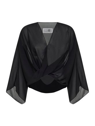 Maison Margiela Draped Cropped Blouse - Black