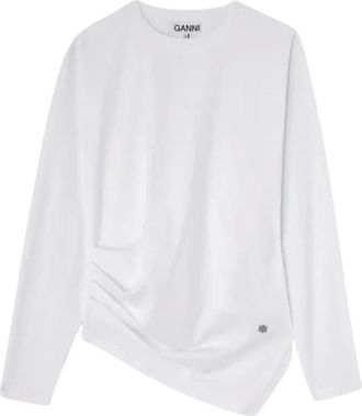 Ganni Femme, Tops, Blanc, Taille: 36 FR T-shirt en maille drap&eacute;e asym&eacute;trique