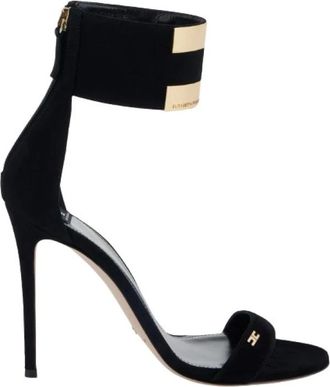 Elisabetta Franchi Femme, Chaussures, Noir, Taille: 37 EU Sandales en daim avec logo bijou