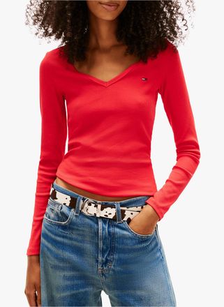 Tommy Hilfiger T-shirt c&ocirc;tel&eacute; &agrave; col V en coton m&eacute;lang&eacute;