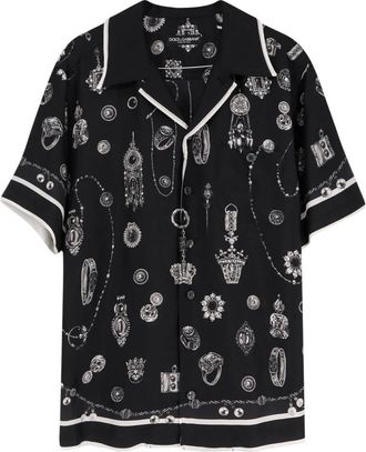 Dolce & Gabbana Homme, Chemises, Noir, Taille: XS Chemise en twill de soie Hawaii &agrave; imprim&eacute; de m&eacute;dailles
