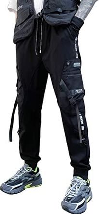 ORANDESIGNE Homme Pantalon Cargo Casual Style Punk Pantalon Surv&ecirc;temen Hip Hop Streetwear Tactique Multi-Poches Techwear O Noir XXL
