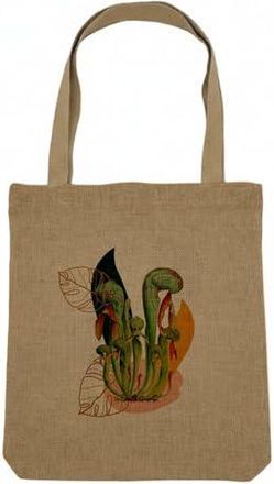 Fabulous Sac Shopping Tote Bag Aspect Lin - Drosera Fleur Tropicale Exotique Jungle - Sac de Courses Toile Epaisse 360g Beige Naturel Cabas Port&eacute; Epaule Solide