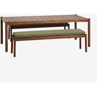 Sklum Set aus rechteckigem Tisch 220x100 cm und 2 Gartenb&auml;nken aus Akazienholz Karvia Akazie Braun