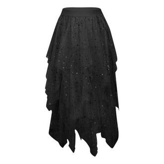 Generic Costume de f&ecirc;te 2026 pour femme, taille haute, jupe &agrave; paillettes en maille irr&eacute;guli&egrave;re, longueur mi-longue, Noir, XL