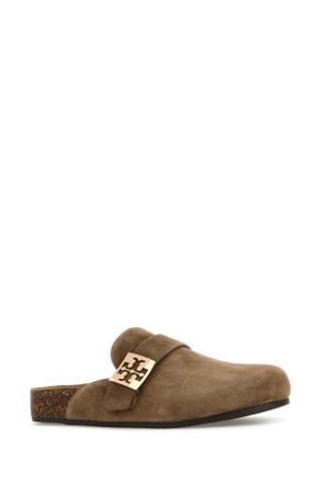 Tory Burch Womens Beige Suede Mellow Slippers Riverrockgold Flat Shoes