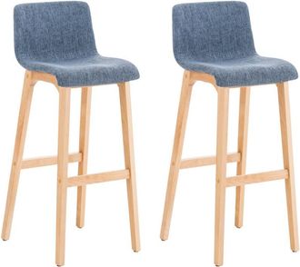 Clp Lot de 2 tabourets de bar Hover en tissu Pieds Bois nature Bleu