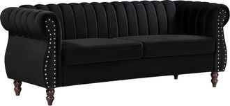 Vente-Unique Vente-unique - Canap&eacute; chesterfield 3 places en velours noir trumbo