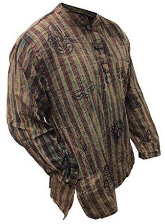 Shopoholic Fashion Grand-père Hippie Unisexe à Rayures légères délavées à la Pierre, Green, 2XL