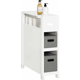 SoBuy BZR83-W Nischenregal mit 2 abnehmbaren grauen Körben Küchenregal Badezimmerregal Badschrank Nischenschrank schmales Regal toilettenpapier