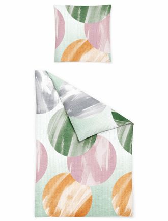 JACK by Bierbaum Seersucker Bettwäsche 2 TLG. 135x200cm Kreis Dot Farbverlauf Pastell Grün Rosa Orange