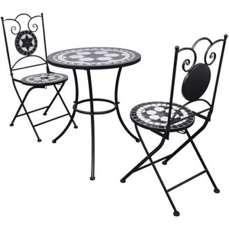 vidaXL 3-tlg. Bistro-Set Keramik Schwarz und Wei&szlig; - Vidaxl