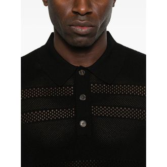 Dries Van Noten Openwork Knit Polo - Black