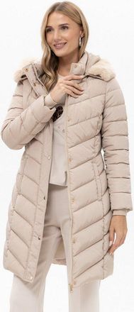 Passioni Winterjacke Lange Steppjacke mit Kapuze mit abnehmbaren Kunstfellbesatz