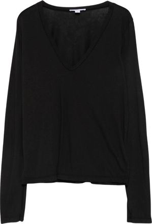James Perse Langarm-T-Shirt mit V-Ausschnitt - - Tops - Damen - Schwarzk - XS