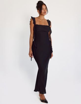 Princess Polly Lanai - Maxikleid aus Chiffon in Schwarz mit drapiertem Detail