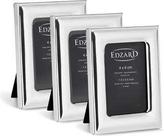 Edzard 3 Stück Bilderrahmen Adria für Foto 4 x 6 cm, edel versilbert, anlaufgeschützt, Fotorahmen mit Samtrücken