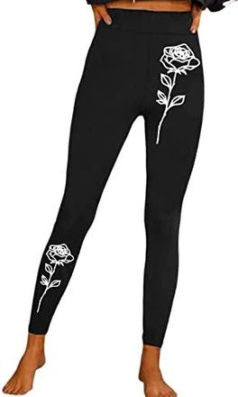 Generic Legging de sport pour femme - Style d&eacute;contract&eacute; et tendance - Pantalon de yoga - Imprim&eacute; floral color&eacute;, blanc, L