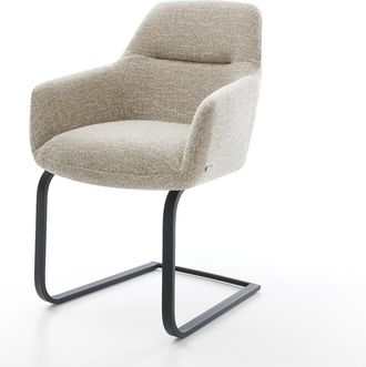 DELIFE Freischwinger Pejo-Flex Webstoff Soft Beige Freischwinger flach Schwarz Taschenfederkern, Esszimmerstühle