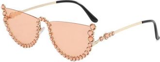 Generic Lunettes de soleil semi-rondes 2026 pour femme - Dégradé vintage - Sans monture - Avec strass - Tendance, champagne, Taille unique
