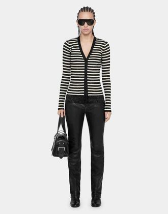 AllSaints gilet &agrave; rayures Kay noir/blanc craie-Multi