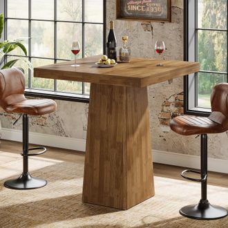 Tribesigns Quadrat Bartisch Stehtisch, 100 cm hoch, Holz-Bistro-Kneipentisch,Bistrotisch,Esstisch f&uuml;r 2, 80 x 80 cm, f&uuml;r K&uuml;che, Hausbar, Kaffee, Cocktail, braun 