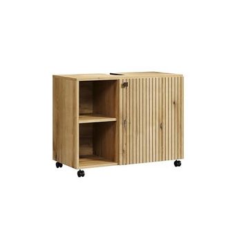Trendteam PureBliss - Waschbeckenunterschrank auf Rollen - Evoke Eiche - Rillenoptik - 2 offene Fächer + 1 Einlegeboden - (BxHxT) 80 x 64 x 42cm - edle Metallgr