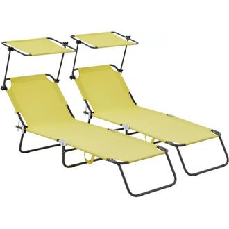 Habitat et Jardin Habitat Et Jardin - Lt de 2 bains de soleil pliable Lazy - Avec pare soleil - Jaune