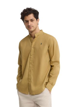 Polo Club Cotolino-Hemd khaki mit Mao-Kragen, regul&auml;rer Passform und Rigby Go Stickerei