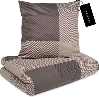 Bugatti 2in1 Bettwäsche 155x220 cm - 100% Baumwolle Satin-Flanell Kombibettwäsche, Reißverschluss, anschmiegsam, weich & waschbar, Bettbezug braun Karo