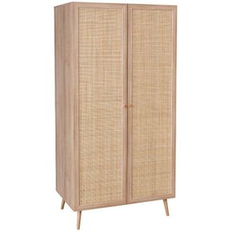 Sweeek Sweeek - Armoire cannage et effet bois 2 portes avec étagère et tringle - Hauteur 179.5cm