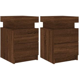 vidaXL Tables de chevet et lumi&egrave;res led 2 pcs ch&ecirc;ne marron 35x39x55 cm Vidaxl