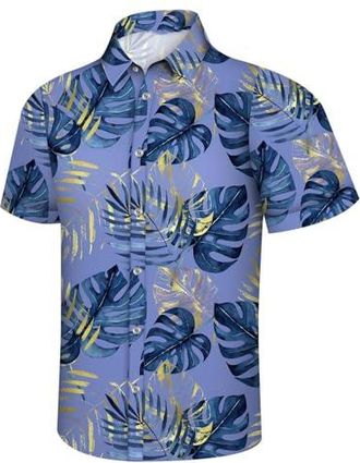 Generic Chemise hawa&iuml;enne &agrave; manches courtes pour homme - Sans plis - Boutonn&eacute;e - &Eacute;vacuation de lhumidit&eacute; - S&eacute;chage rapide - Imprim&eacute; d&eacute;contract&eacute; - Haut color&eacute; 