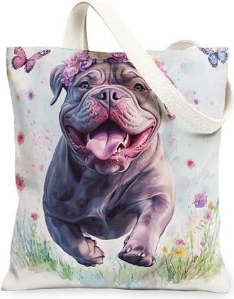 Generic Spring Neopolitan Mastiff Sac fourre-tout en toile pour faire du shopping 33 x 38,1 cm, motif papillons amusants, sac d&eacute;picerie r&eacute;utilisable pour femm