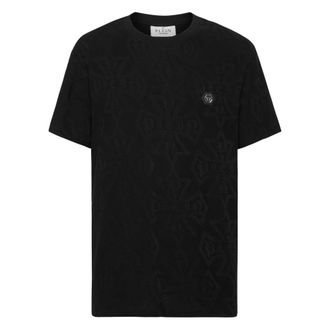 Philipp Plein Homme, Tops, Noir, Taille: XL T-shirt Jacquard Col Rond Blason