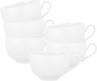 SELTMANN WEIDEN Amina Wei&szlig; Milchkaffeetassen 6er Set, 350 ml, Cappuccinotassen mit dezentem Relief-Muster, Sp&uuml;lmaschinen- und Mikrowellenfest, Porzellan, Wei&szlig;