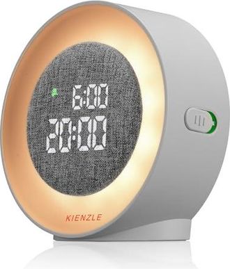 Kienzle R&eacute;veil Lumineux avec lumi&egrave;re LED simulateur daube, lumi&egrave;re dambiance r&eacute;glable, Fonction veilleuse, luminosit&eacute; Auto de laffichage, Blanc