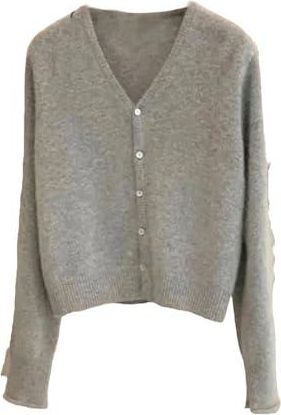 Generic Cardigan en laine &agrave; col en V pour femme - Pull chaud en peluche - Pour printemps et hiver - 100 % laine m&eacute;rinos, Gris p&acirc;le, XL