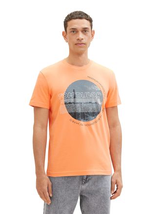 Tom Tailor Herren T-Shirt mit Logo-Print aus Baumwolle, fruity melon orange, M
