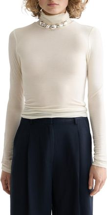 Scotch & Soda Damen Core Roll Up Neck Long Sleeve T-Shirt, Off White, XL EU