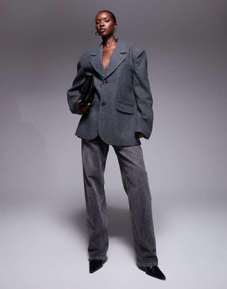 Aria Cove Blazer oversize aspect laine &eacute;paules tombantes - Anthracite-Gris