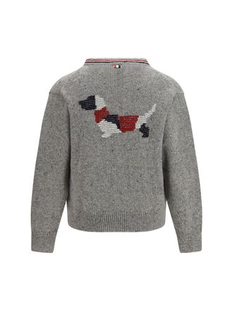 Thom Browne Mens Hector Donegal Yarn Cardigan Lt Grey Sweater