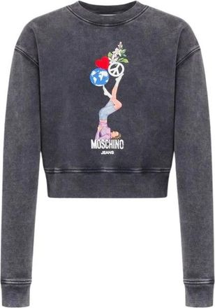 Moschino unisex, Sweatshirts et sweats &agrave; capuche, Gris, Taille: XL SweaT-shirt court en coton imprim&eacute;