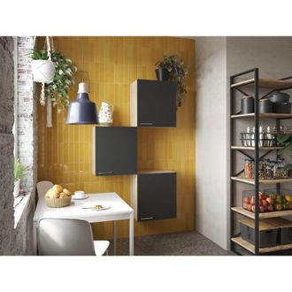 Respekta Oberschrank H&auml;ngeschrank K&uuml;che 3 x 50 cm Eiche S&auml;gerau Schwarz Merle Respekta